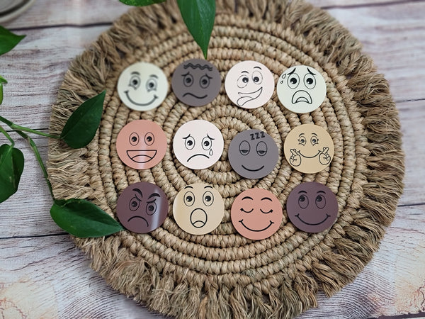 Emotion Feeling Facial Coins, Discs, 12 feelings – PigletInBloom